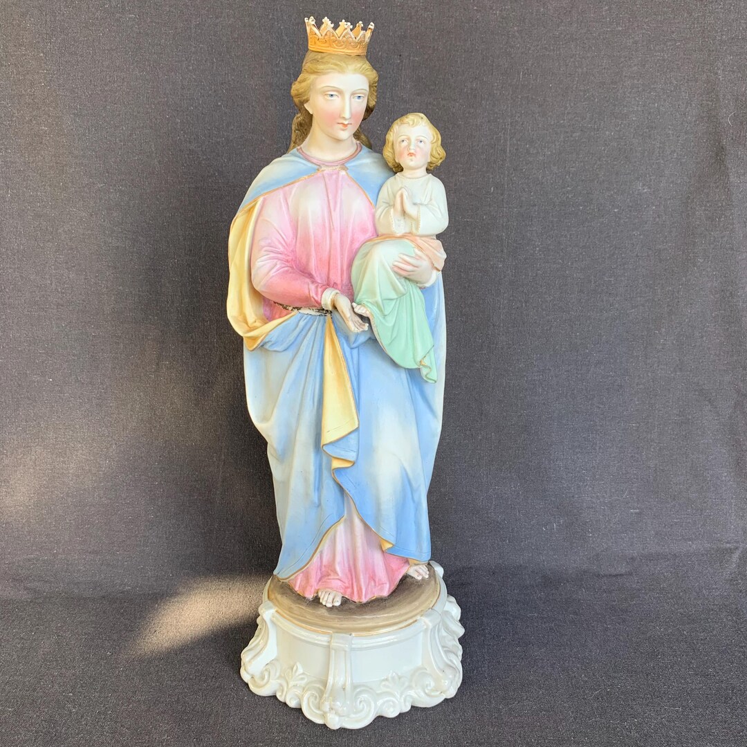 Vintage Virgin Religious Biscuit Figurine. Sainte Mary Devotional ...