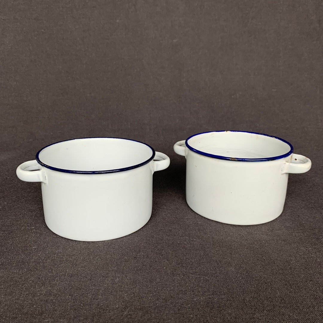 Antique Enamel Cassolette Pots Twins. Country Style Retro Pan Pair ...