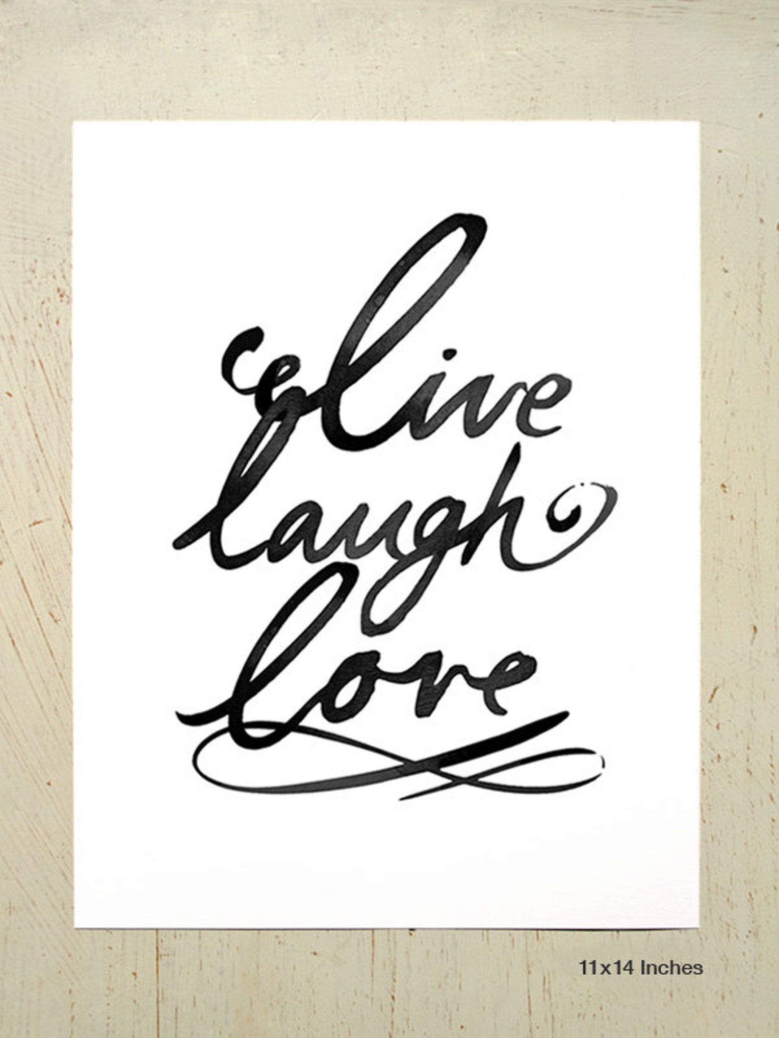 Live Laugh Love Typographic Print Black. Large Sized and 11x14 Option ...