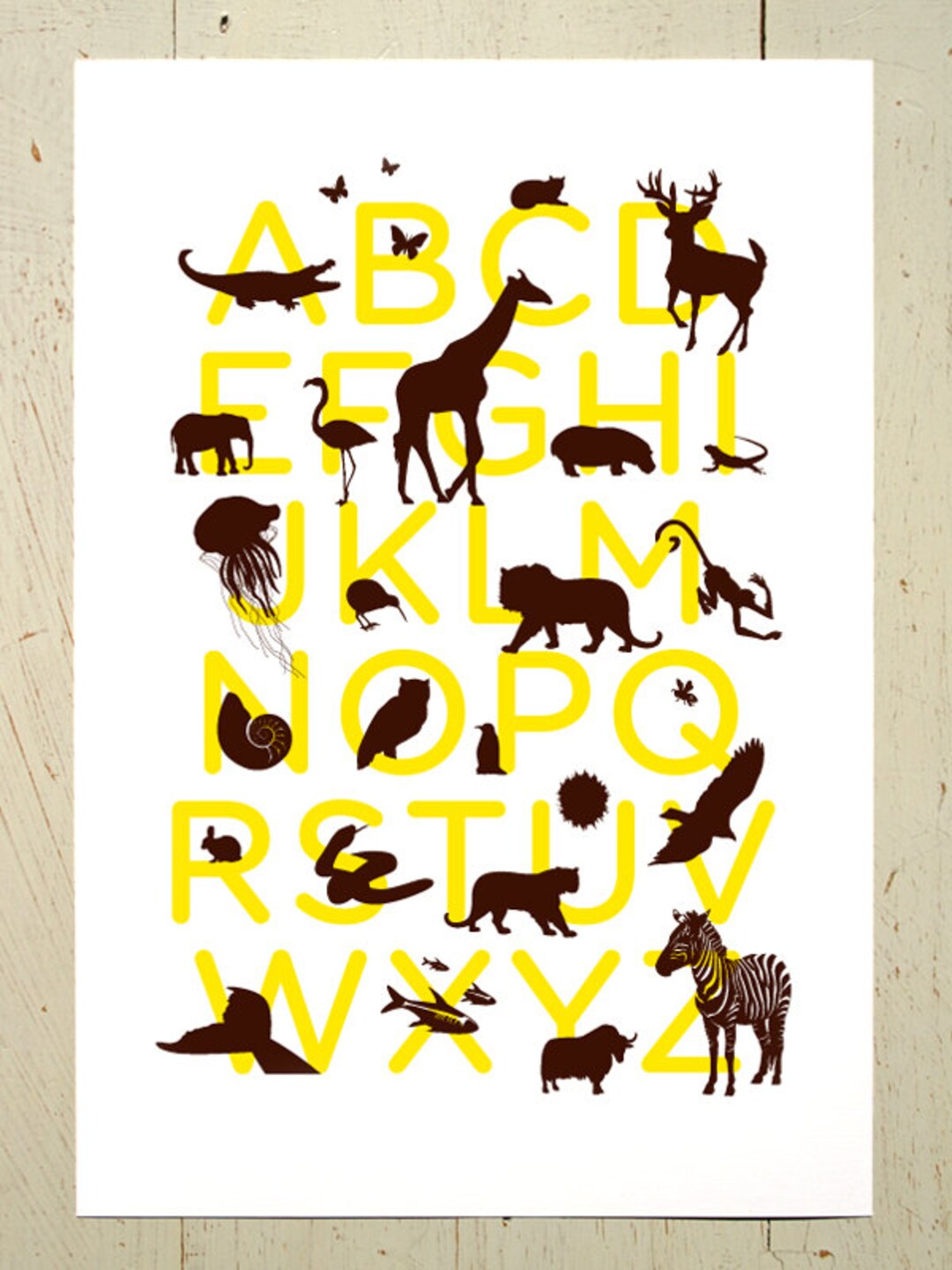 Alphabet Print Yellow and Brown ABC Art Print by Erupt Prints. Large ...