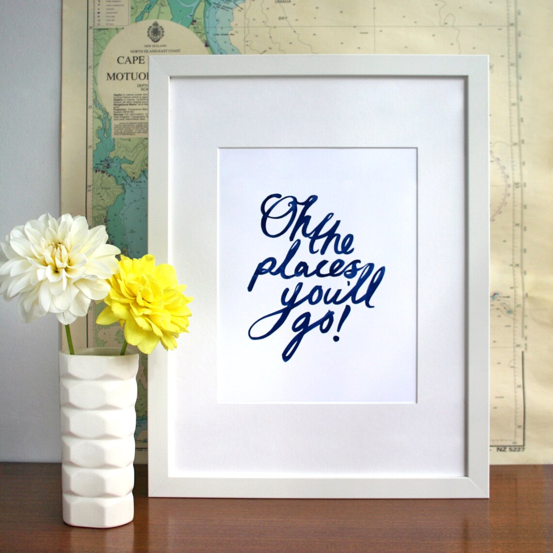 Oh the Places You'll Go Art Print in Navy Blue. Motivational Quote ...