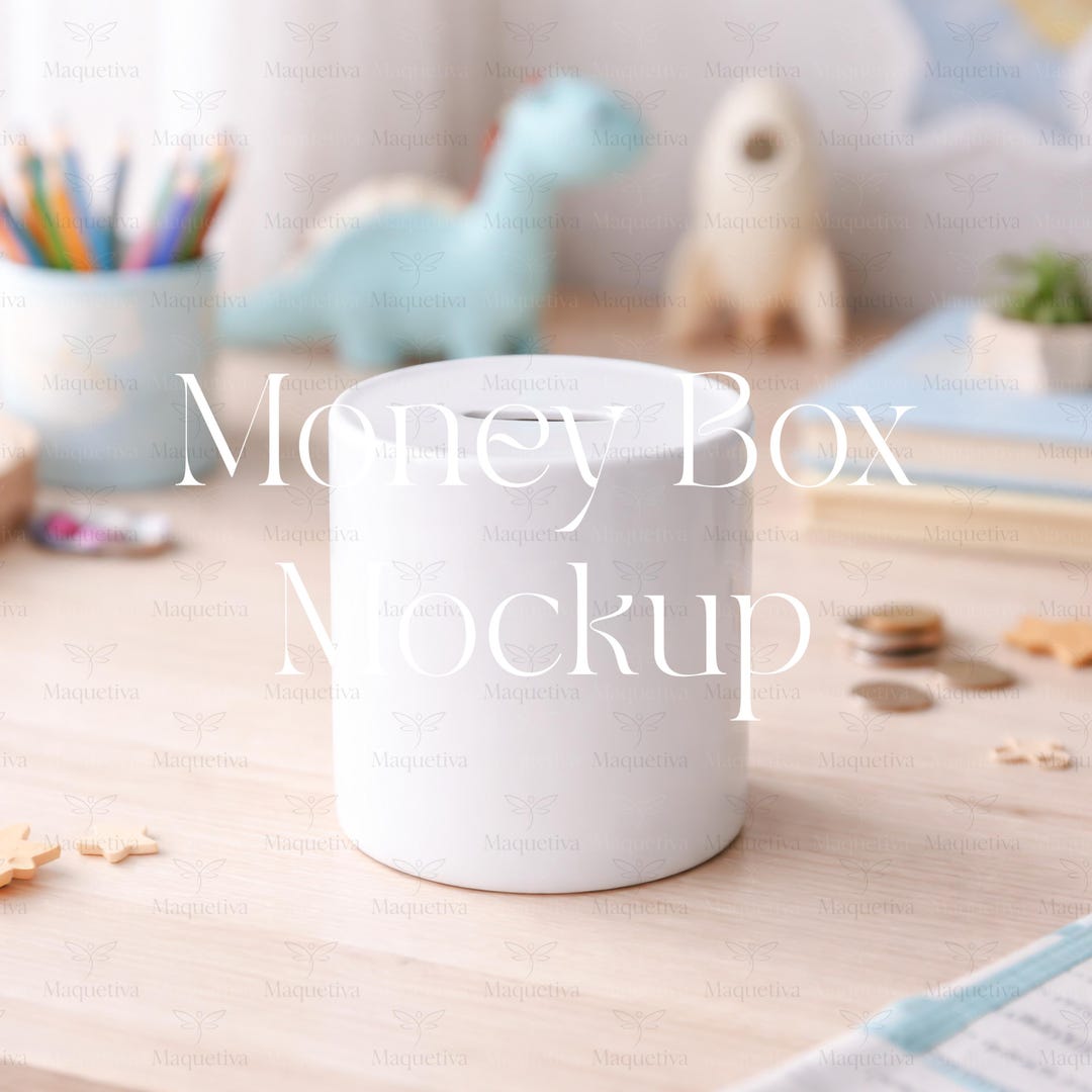 Money Box Mockup, White Ceramic Coin Bank Mockup, Kids Piggy Bank ...
