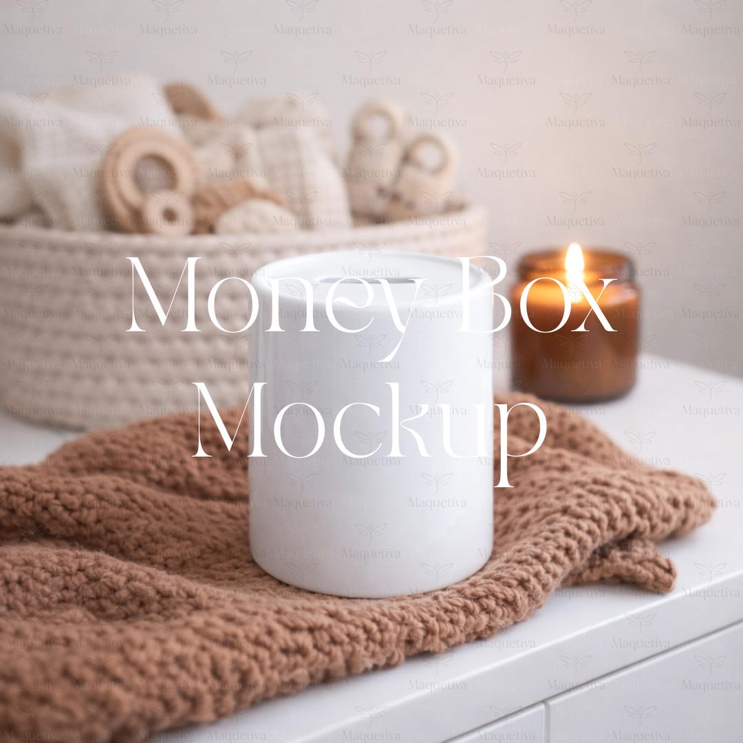 Money Box Mockup, White Ceramic Coin Bank Mockup, Cozy Neutral Piggy ...