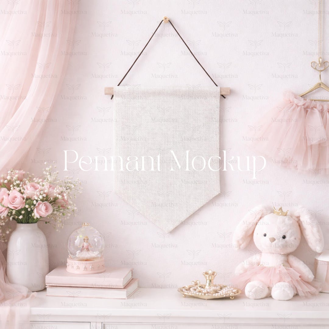 Pennant Mockup, Girls Room Flag Mockup, Hanging Fabric Banner Mockup ...