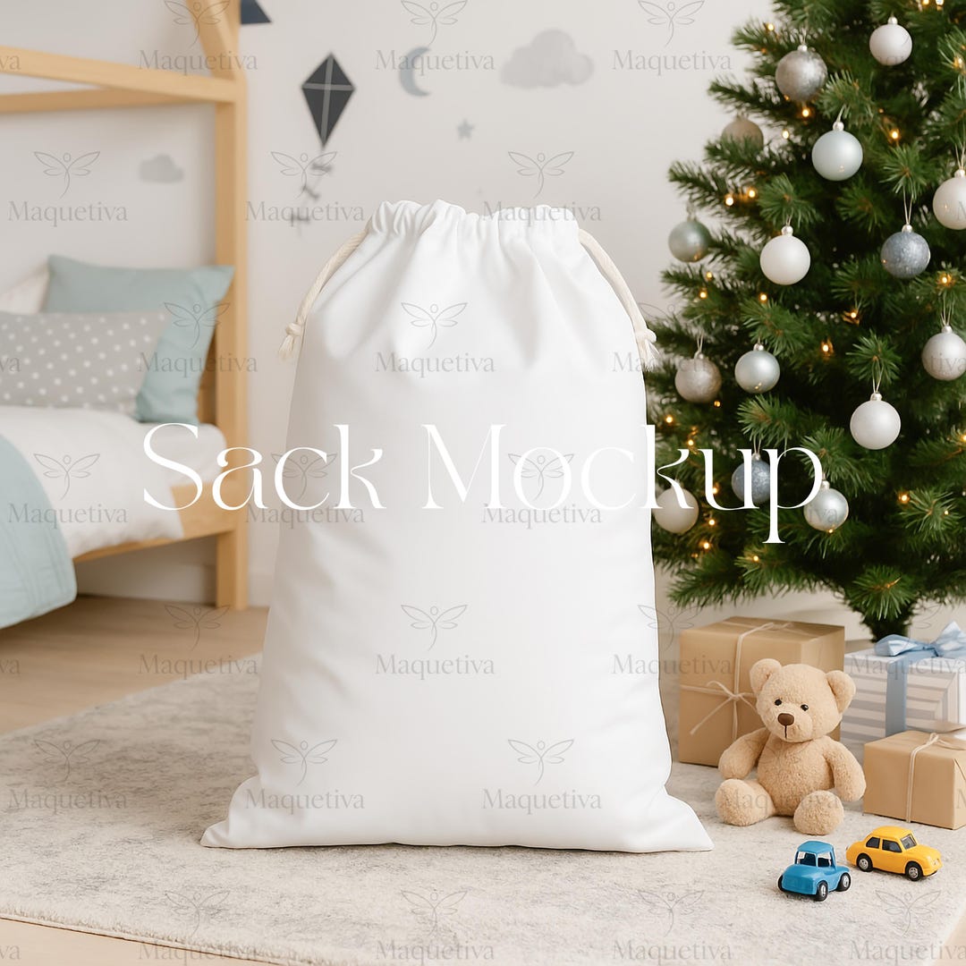 Large Santa Sack Mockup in Kids Room, Santa Gift Bag Mockup, Christmas ...