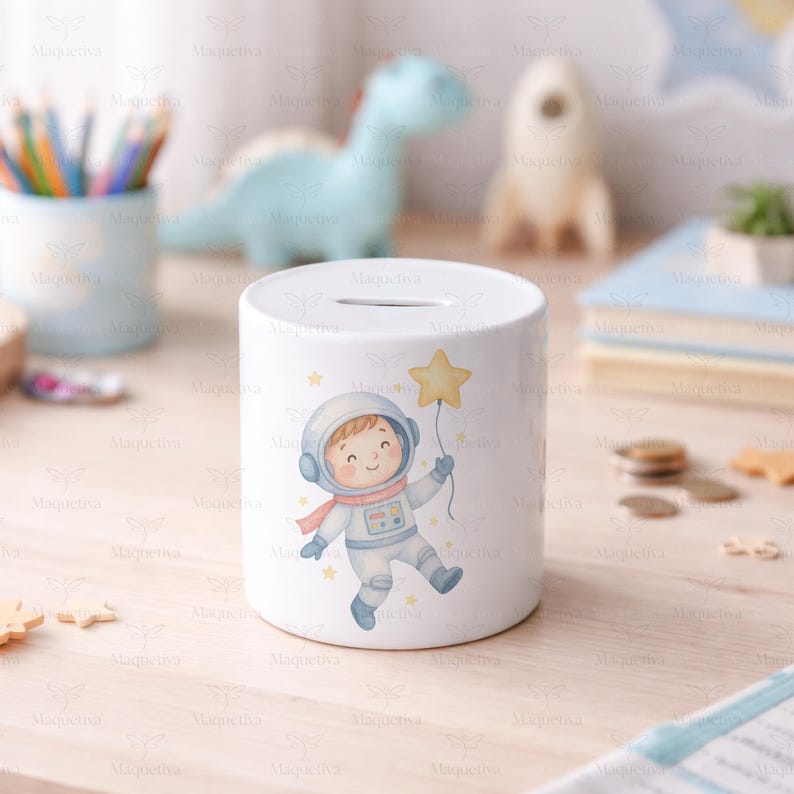 Money Box Mockup, White Ceramic Coin Bank Mockup, Kids Piggy Bank ...