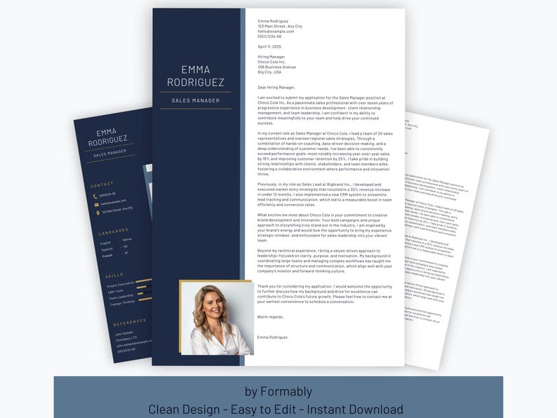 Modern Resume Template | Deep Blue Gold CV | Canva Editable | Ats ...