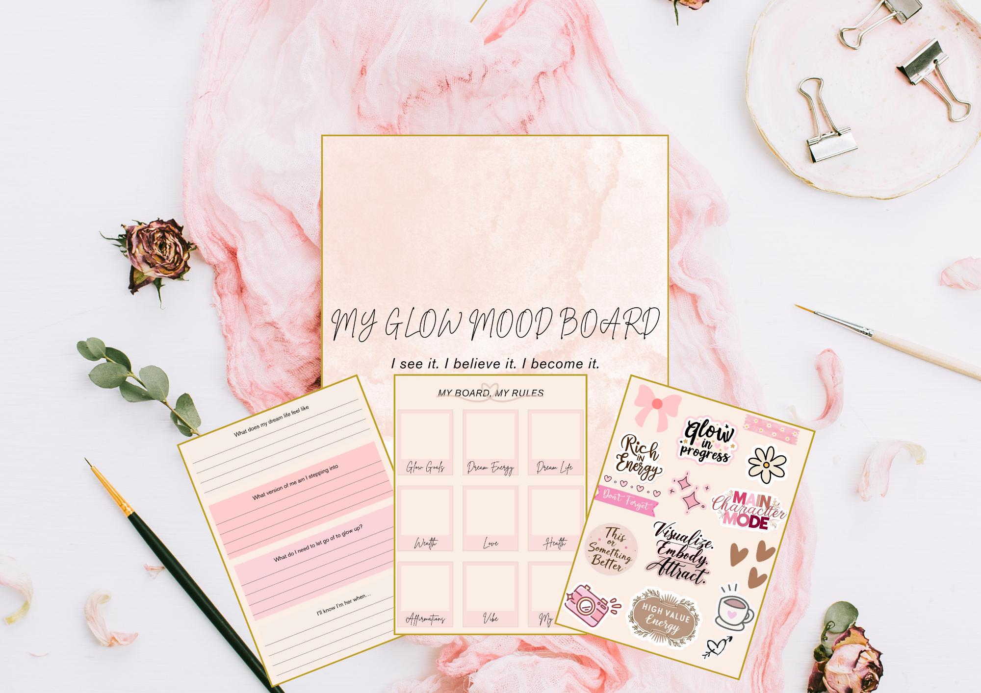Glow Vision Board Template | Aesthetic Digital Mood Board for Women ...