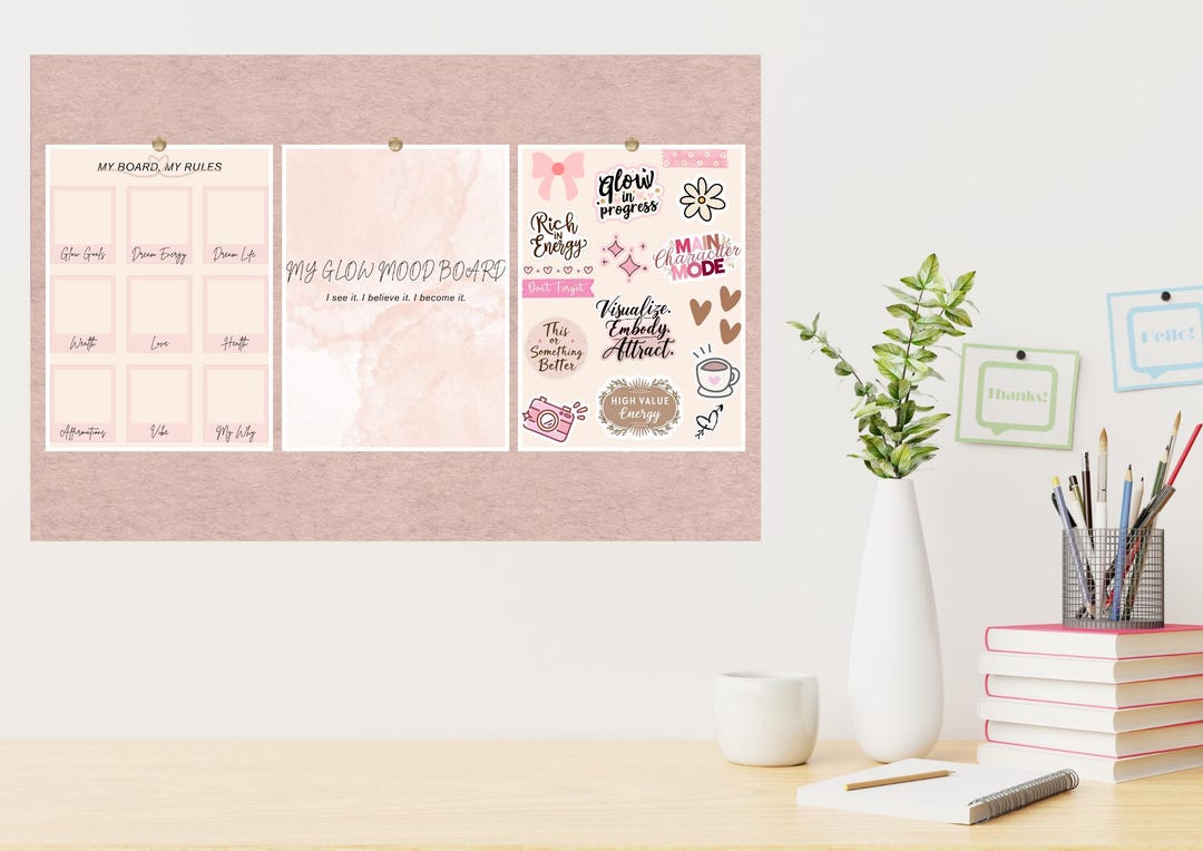 Glow Vision Board Template | Aesthetic Digital Mood Board for Women ...