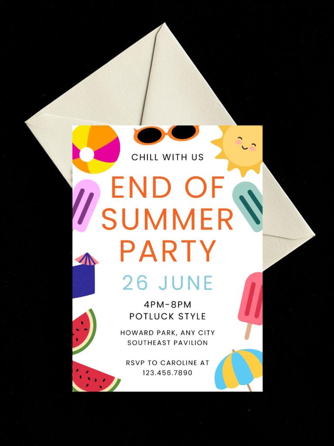 End of Summer Party Invitation, Watermelon & Popsicle Theme (digital ...
