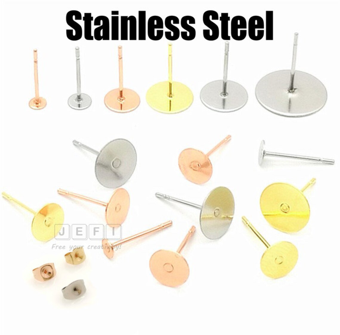 100 Earring Posts 316L Stainless Steel Glue-on Ear Studs W/ | Etsy