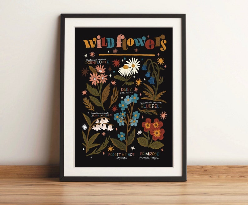 Art Print Wild Flowers Chart Beautiful Hand Lettered Wall - Etsy