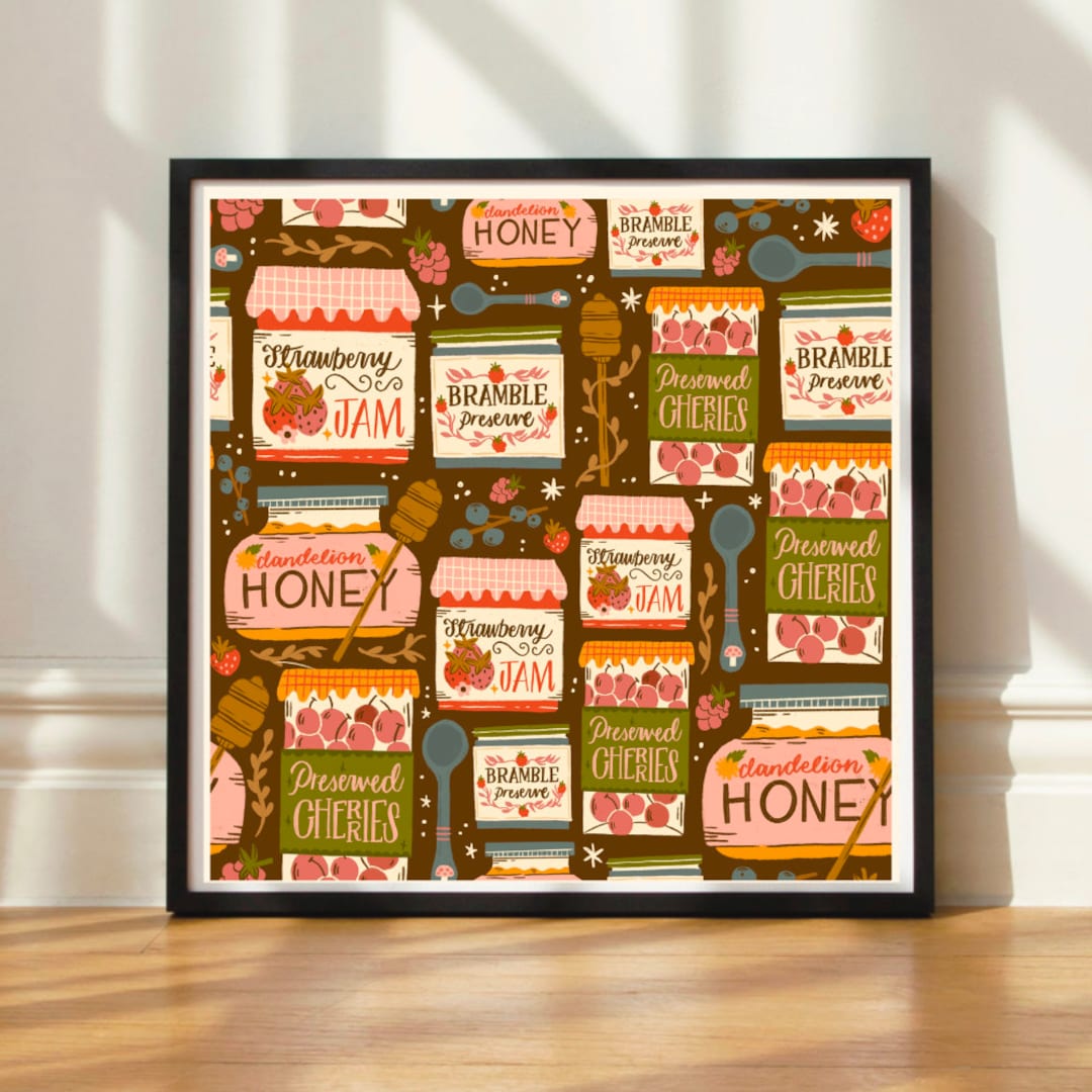 Square Art Print | Illustrated Cottage Pantry Cute Cottagecore Wall Art ...