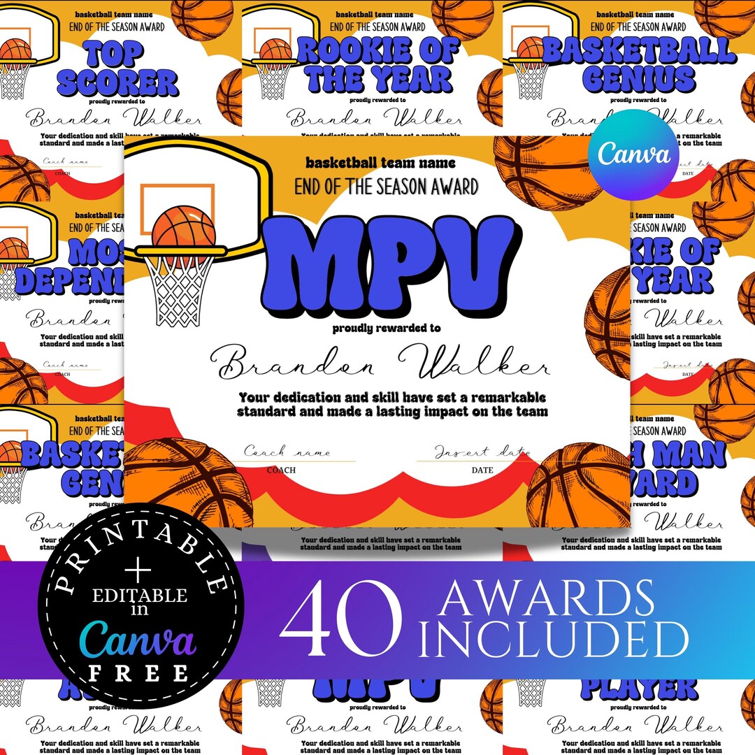 Printable Funny Basketball Awards,editable Basketball Award,basketball ...