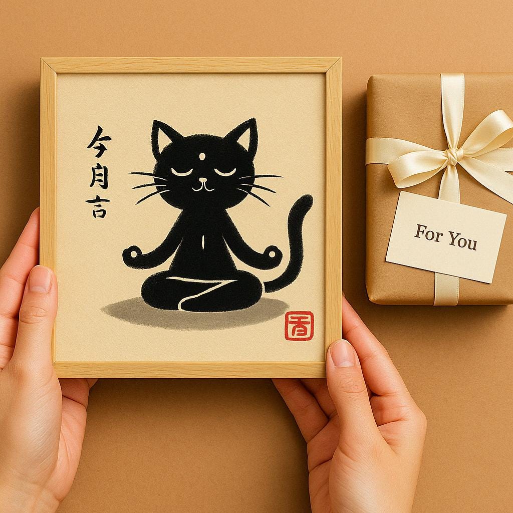 Zen Cat Meditation Wall Art – Minimalist Japanese Style Black Cat ...