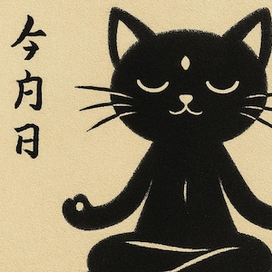 Zen Cat Meditation Wall Art – Minimalist Japanese Style Black Cat ...