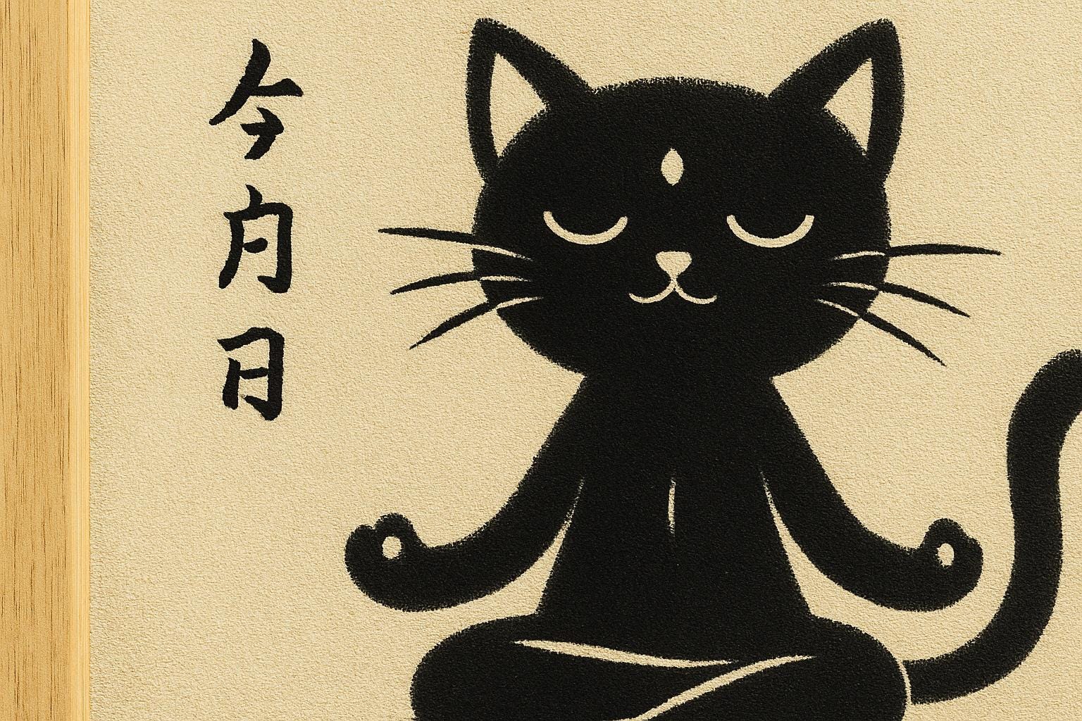 Zen Cat Meditation Wall Art – Minimalist Japanese Style Black Cat ...