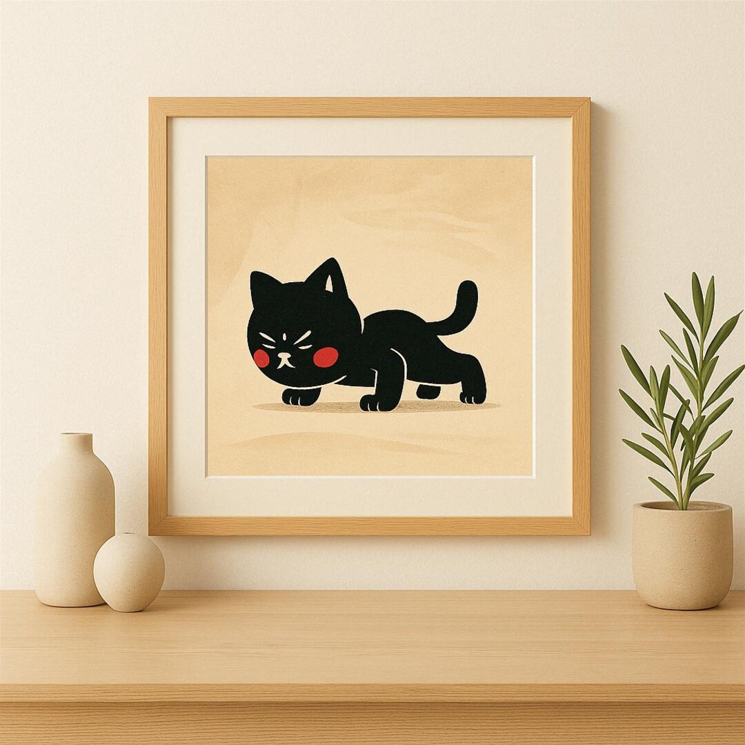 Black Cat Doing Push-up Printable Wall Art | Zen Cat Workout ...