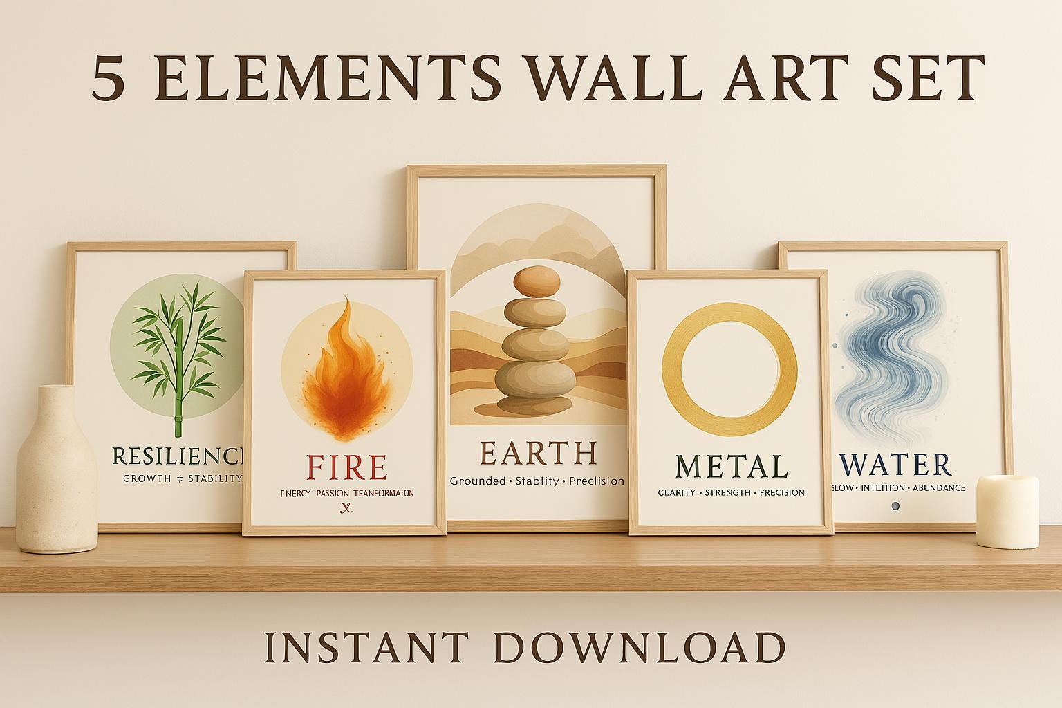 Five Elements Wall Art Set – Feng Shui 5 Elements Poster Collection ...
