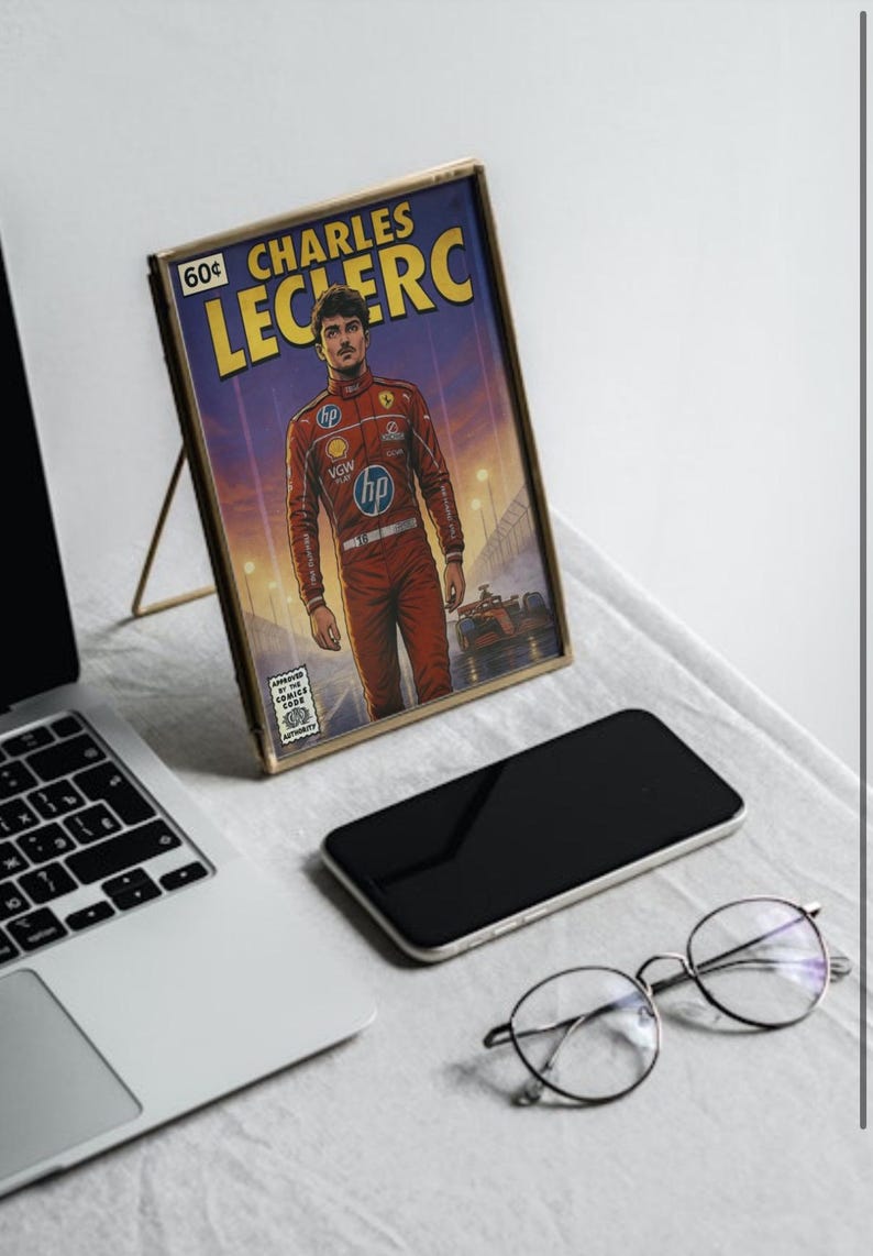 Charles Leclerc F1 Comic Book Print Wall Art Poster - Ferrari Racing ...