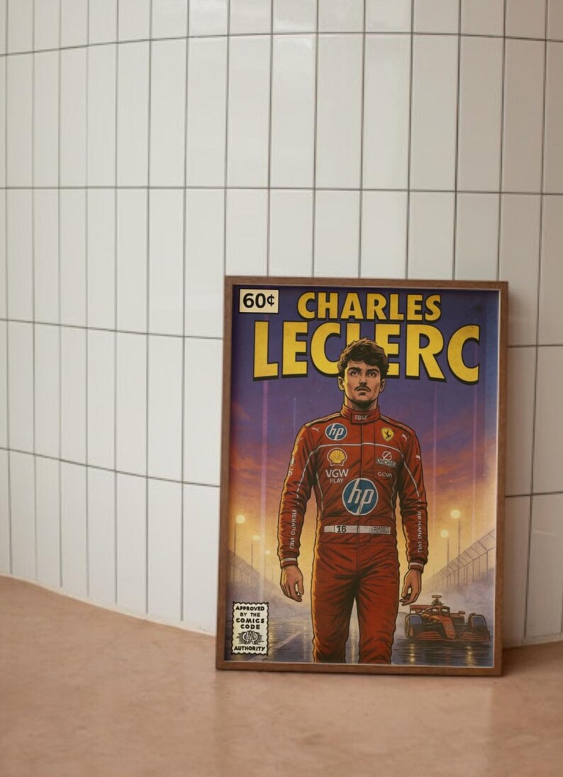 Charles Leclerc F1 Comic Book Print Wall Art Poster - Ferrari Racing ...