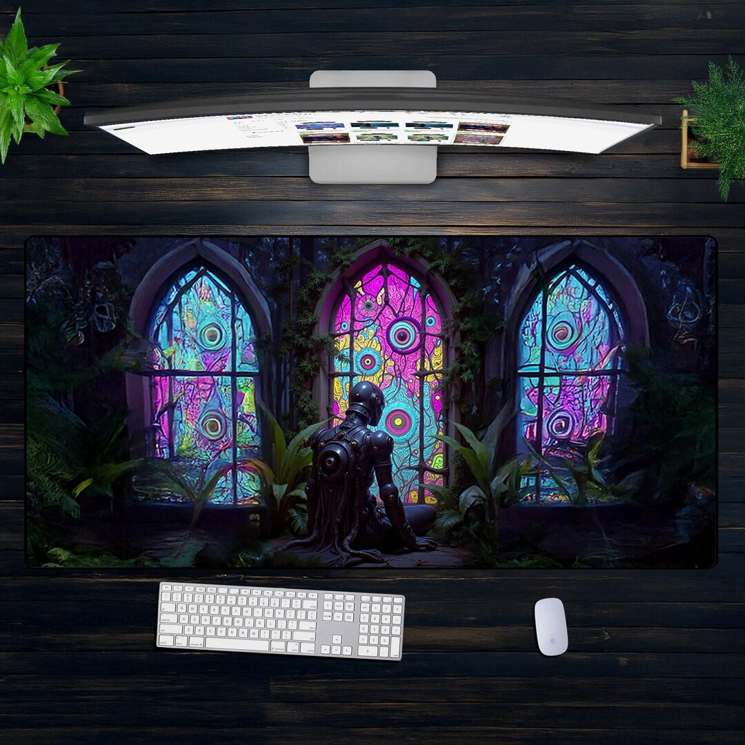 XXL Sci Fi Stained Glass Gaming Mouse Pad Futuristic Gothic Desk Mat ...