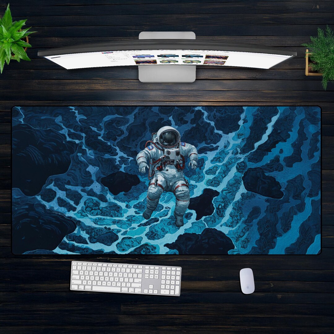Astronaut in Space XXL Desk Mat - Cosmic Explorer Mouse Pad, Deep Blue ...