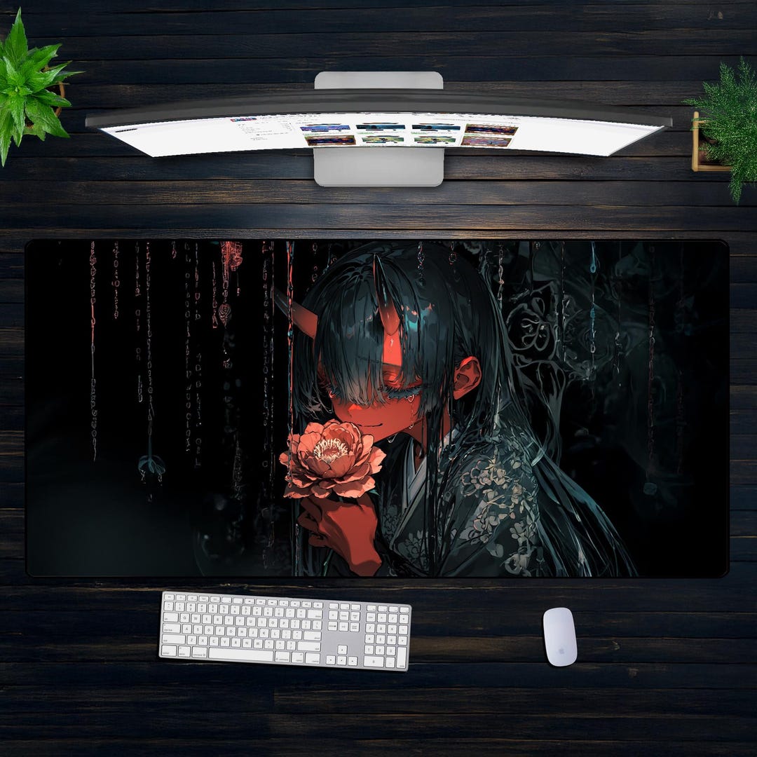 Dark Oni Girl XXL Desk Mat – Gothic Anime Mouse Pad, Japanese Demon Art ...