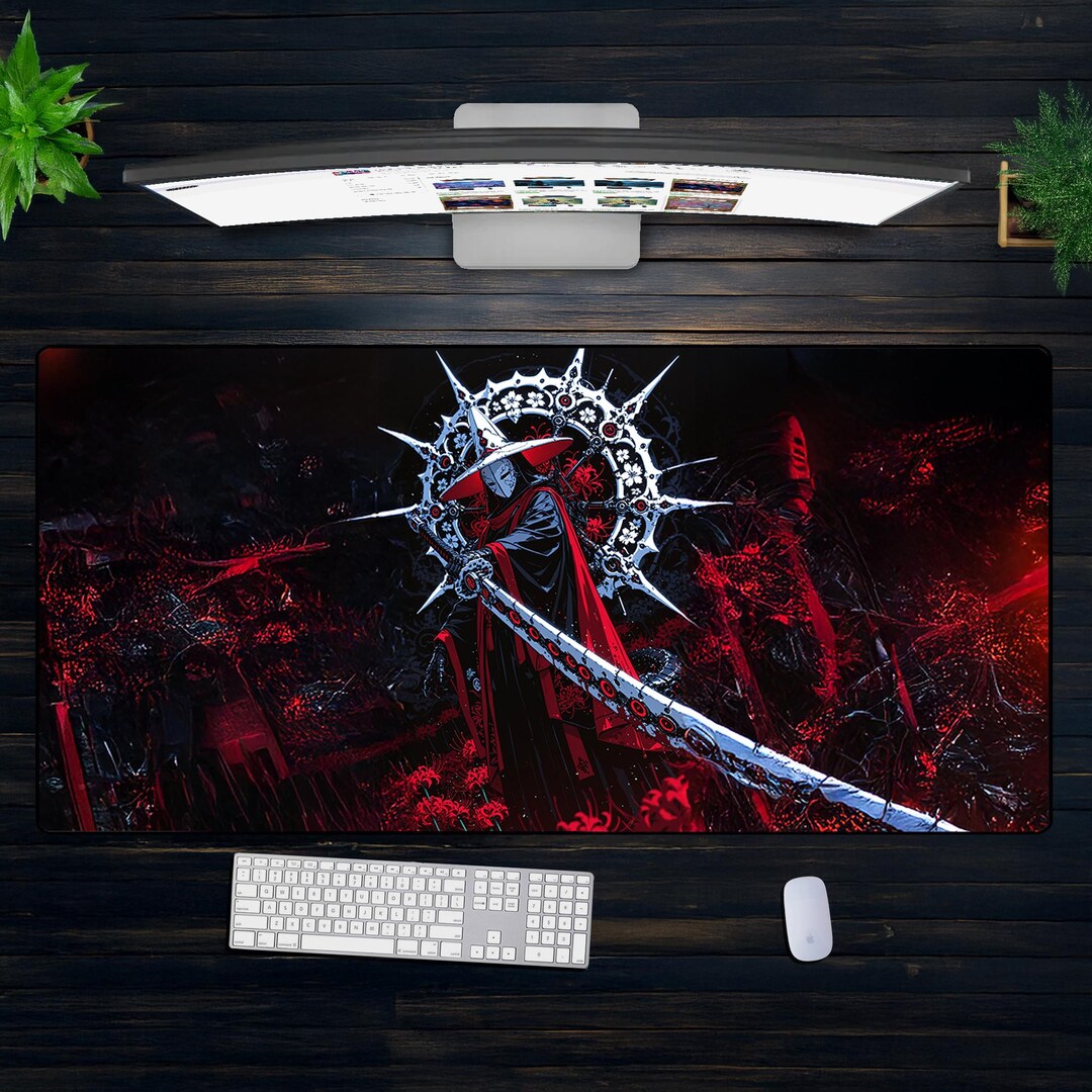 XXL Blood Knight Mouse Pad, Dark Fantasy Warrior Desk Mat, Red Gothic ...