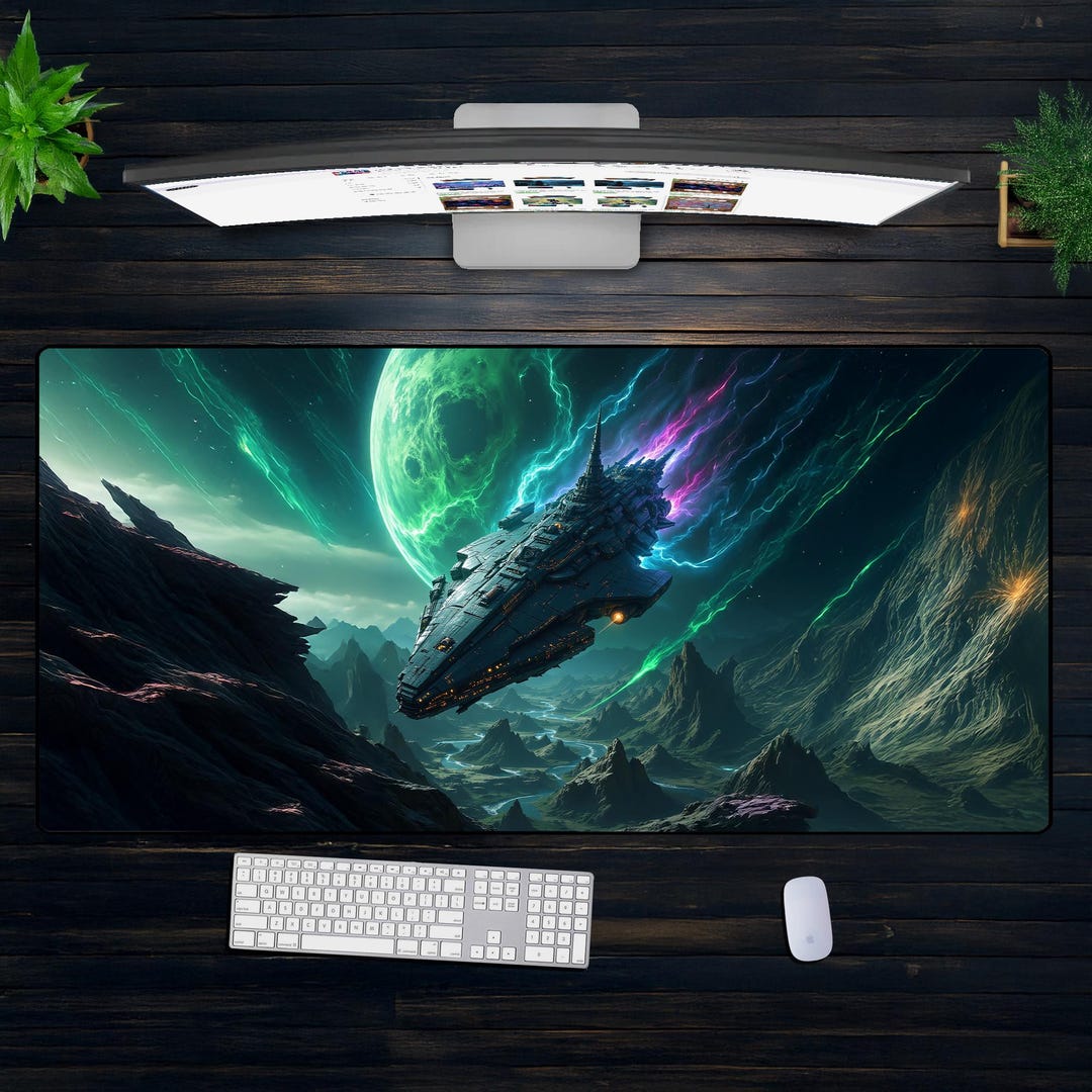 Galaxy Starship XXL Desk Mat – Sci-fi Spacecraft Mouse Pad, Alien ...