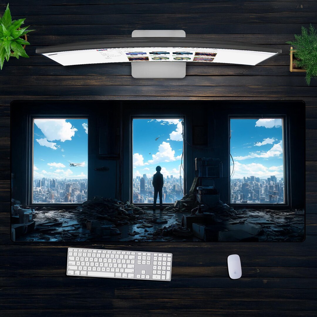 Post-apocalyptic City Desk Mat - XXL Anime Skyline Mouse Pad, Urban ...
