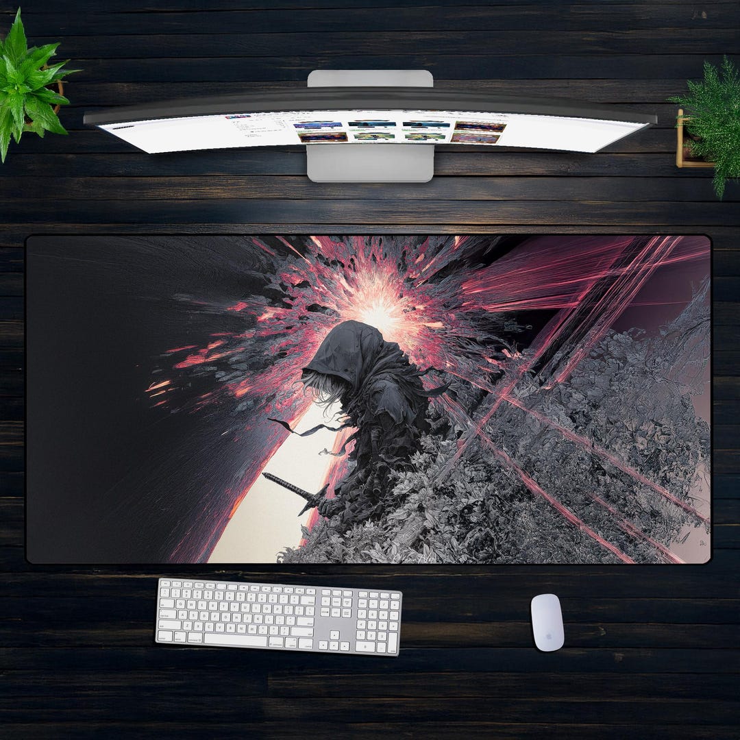 Dark Samurai Warrior XXL Mouse Pad – Hooded Ronin Desk Mat, Exploding ...