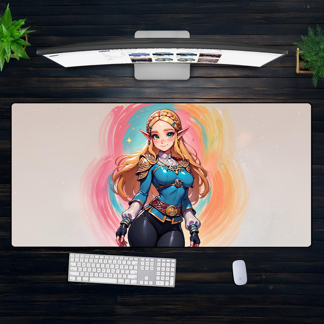 Elf Girl Fantasy Desk Mat XXL – Pastel Anime Mouse Pad With Heroic ...