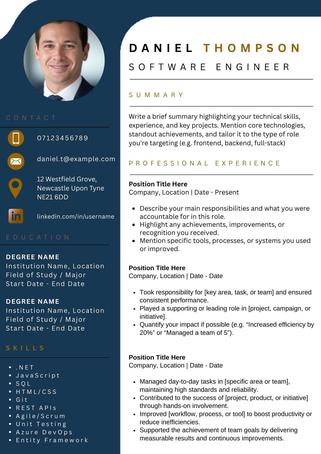 Modern Blue CV Template With Photo, Professional CV Design Template for ...