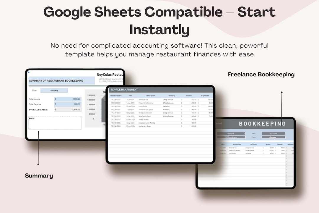 Restaurant Bookkeeping Template, Digital Download, Google Sheets ...