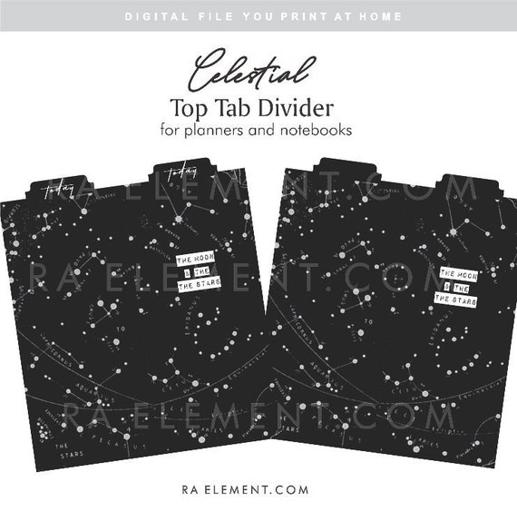 GD005 Moon and Stars Celestial Planner Divider Top Tab for | Etsy