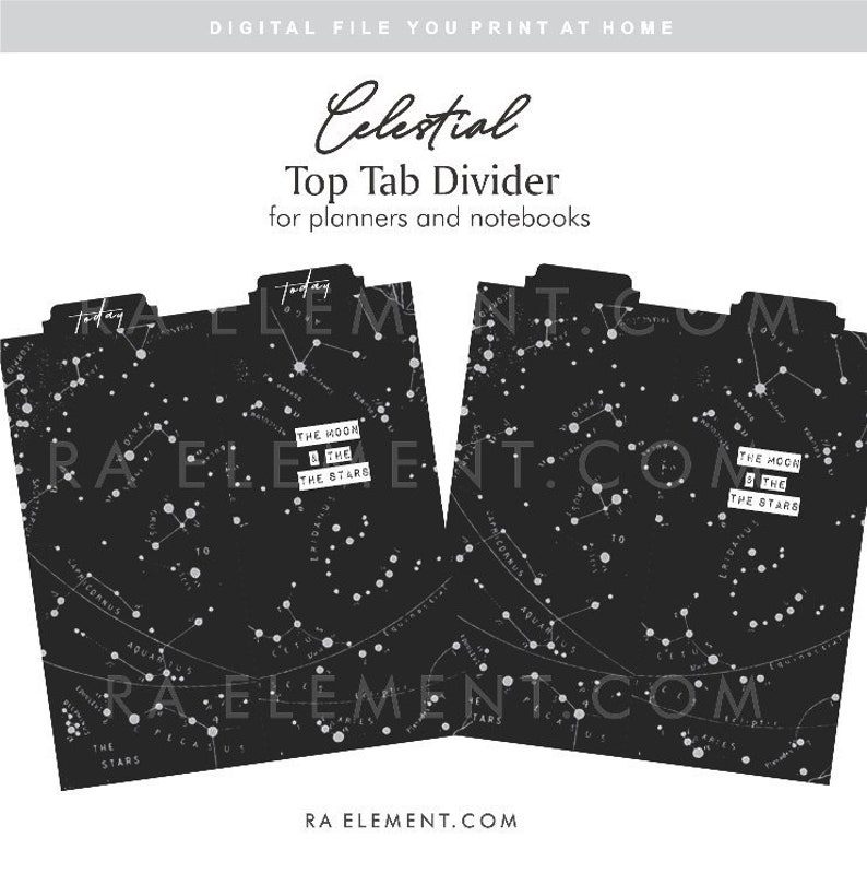 GD005 Moon and Stars Celestial Planner Divider Top Tab for | Etsy
