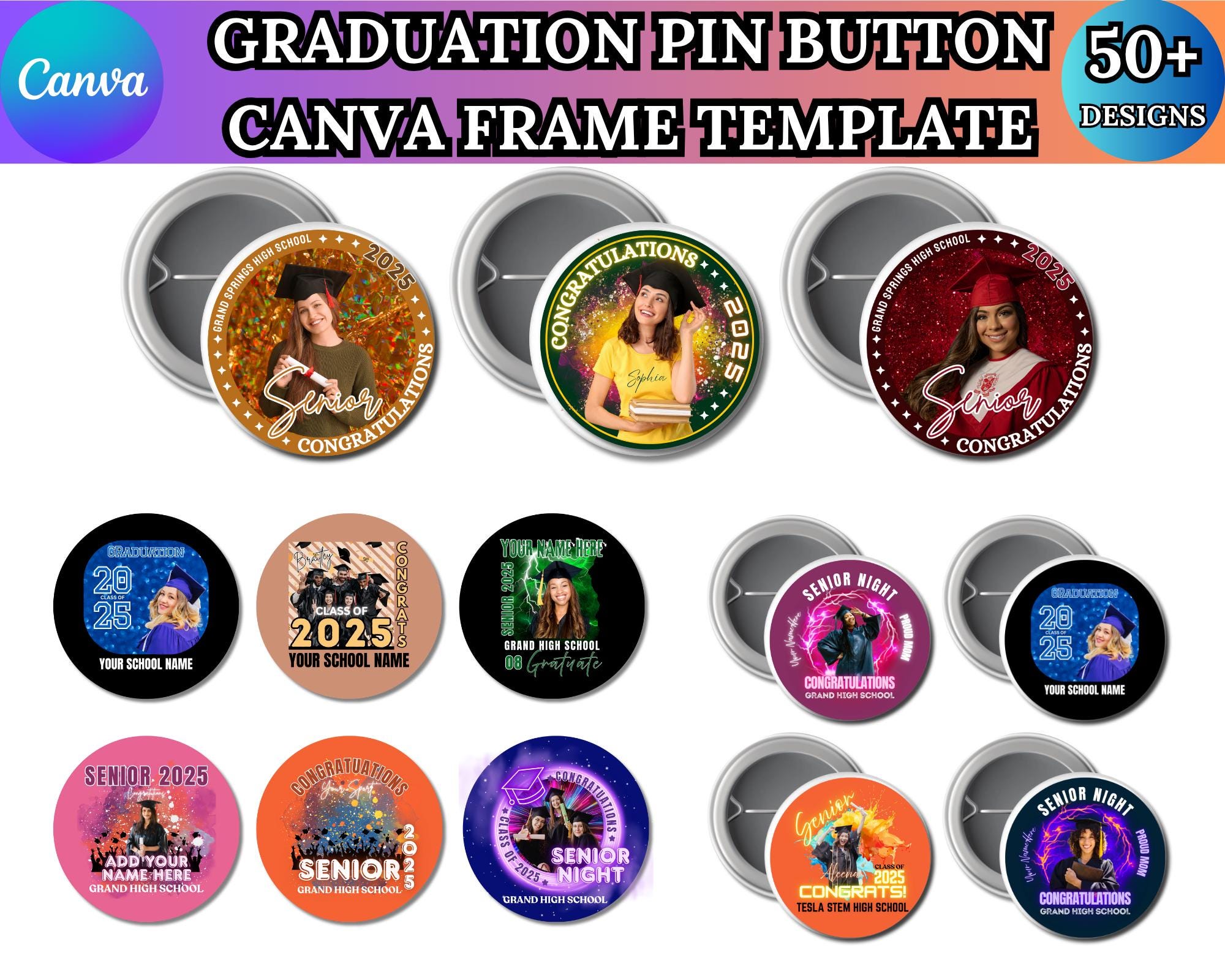 Graduation Pin Button Canva Editable Template, Congrats 2025 Button ...