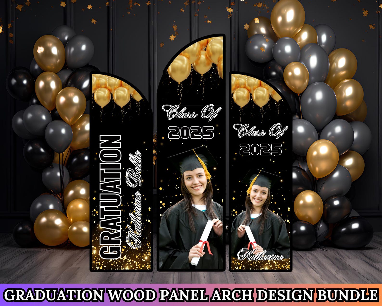 Graduation Wooden Arch Panel Design Canva Backdrop Template Bundle ...