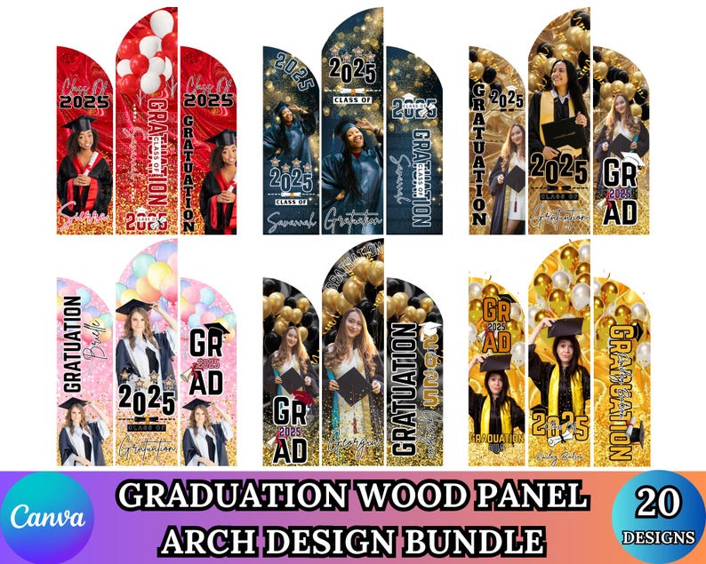 Graduation Wooden Arch Panel Design Canva Backdrop Template Bundle ...