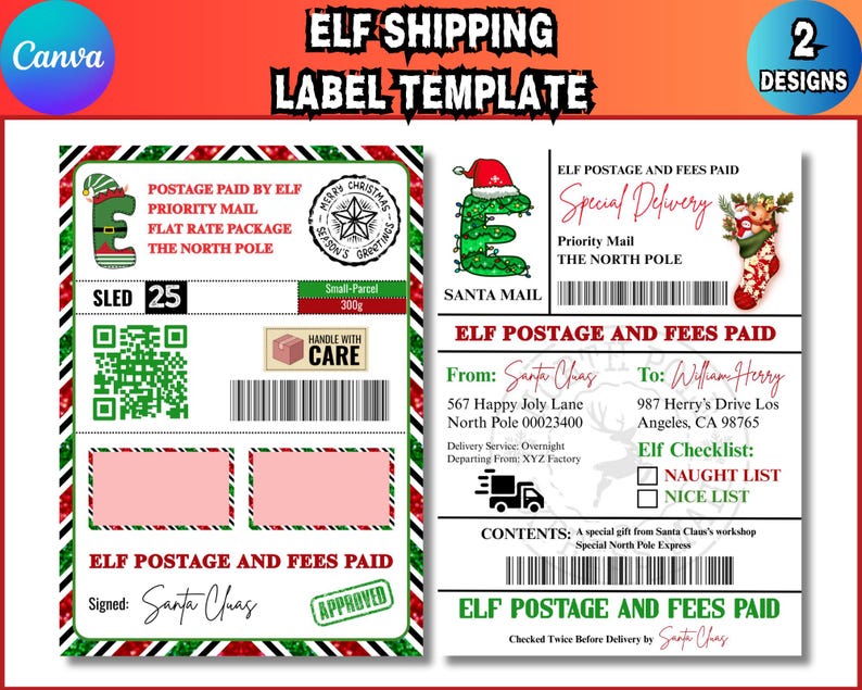 EDITABLE Elf Shipping Label, Printable Elf Arrival Box Shipping Label ...