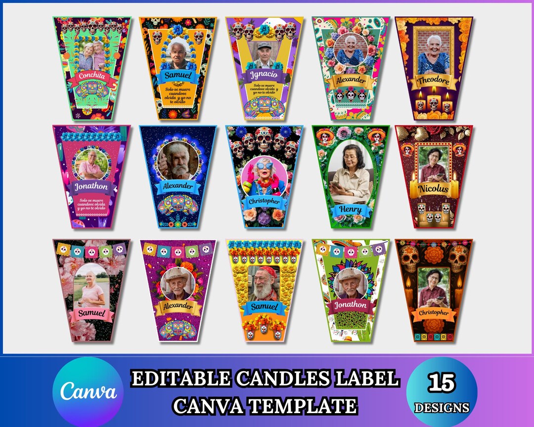 Candle Labels, Customizable, Editable Day of the Dead, Dia De Los ...