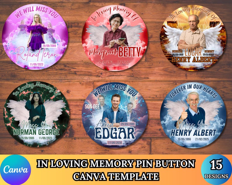 In Loving Memory Pin Button Templates, Memorial Pin Button Canva ...