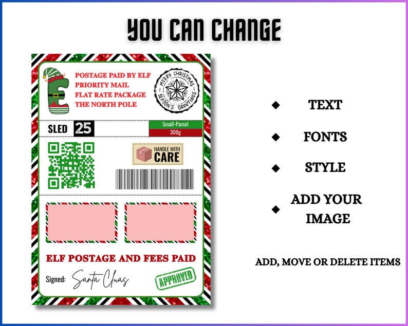 EDITABLE Elf Shipping Label, Printable Elf Arrival Box Shipping Label ...