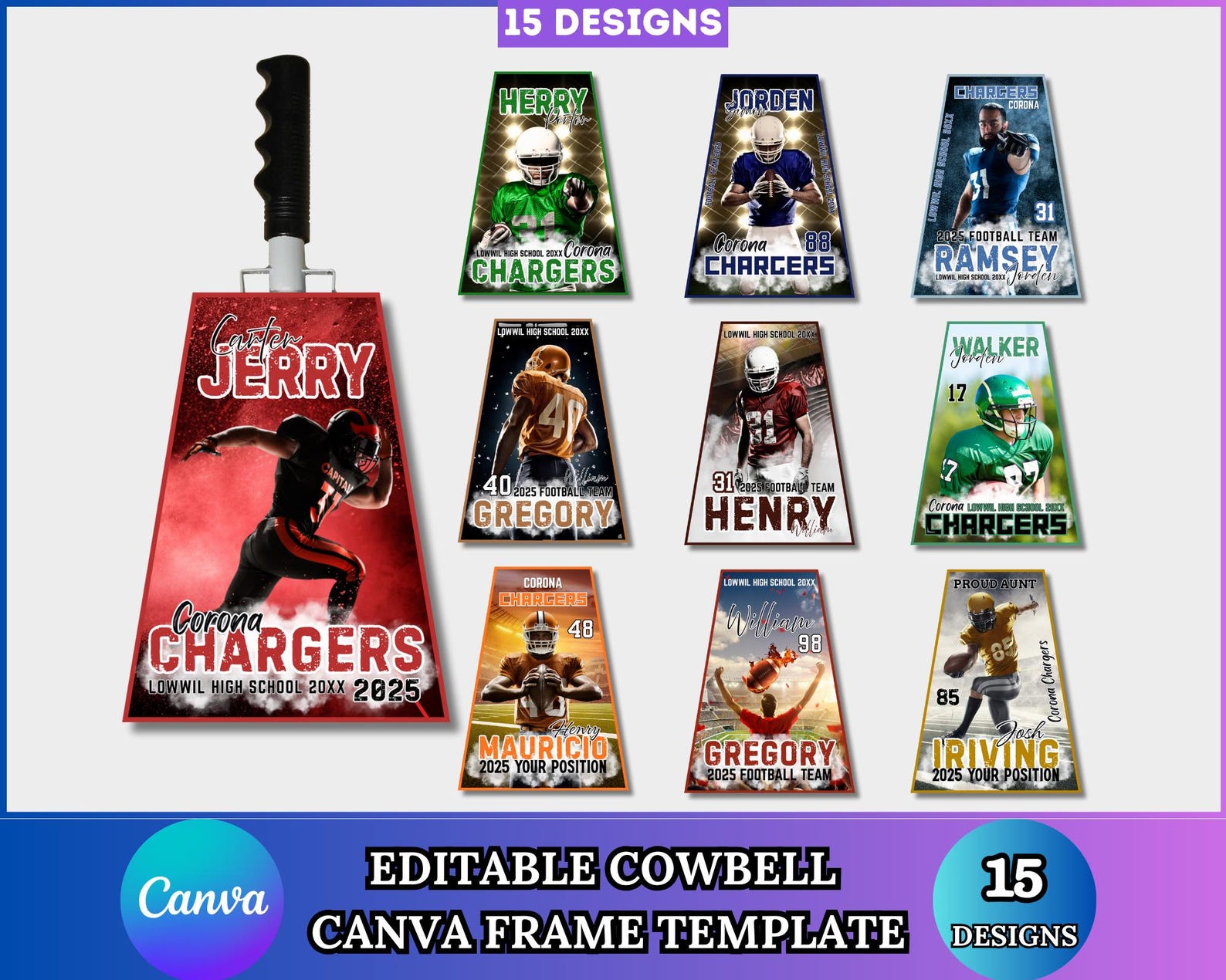 Cowbell Canva Editable Template, Custom Cowbell Design, Football ...