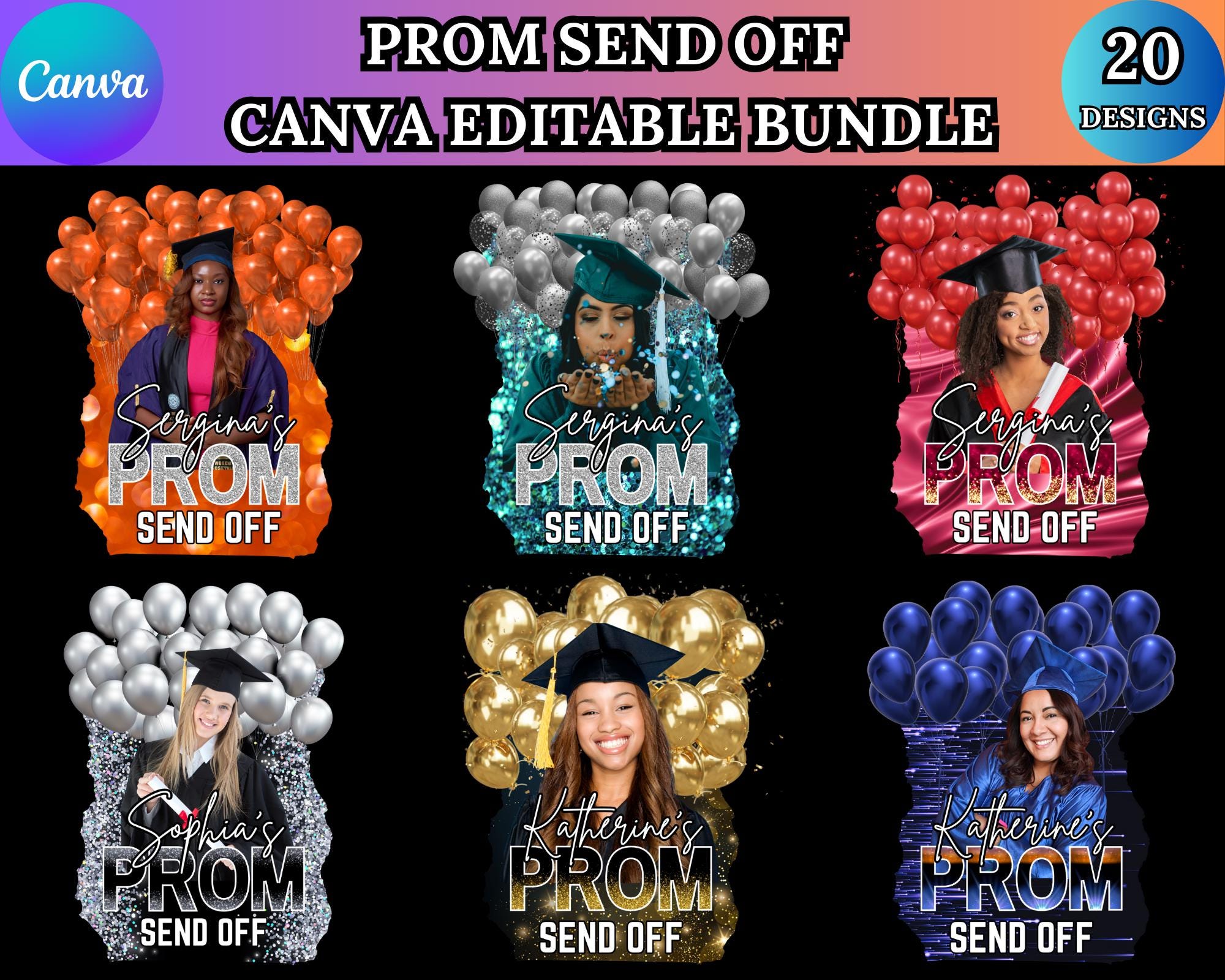 20 Prom Send off 2025 Canva Editable Bundle, High School Graduation ...