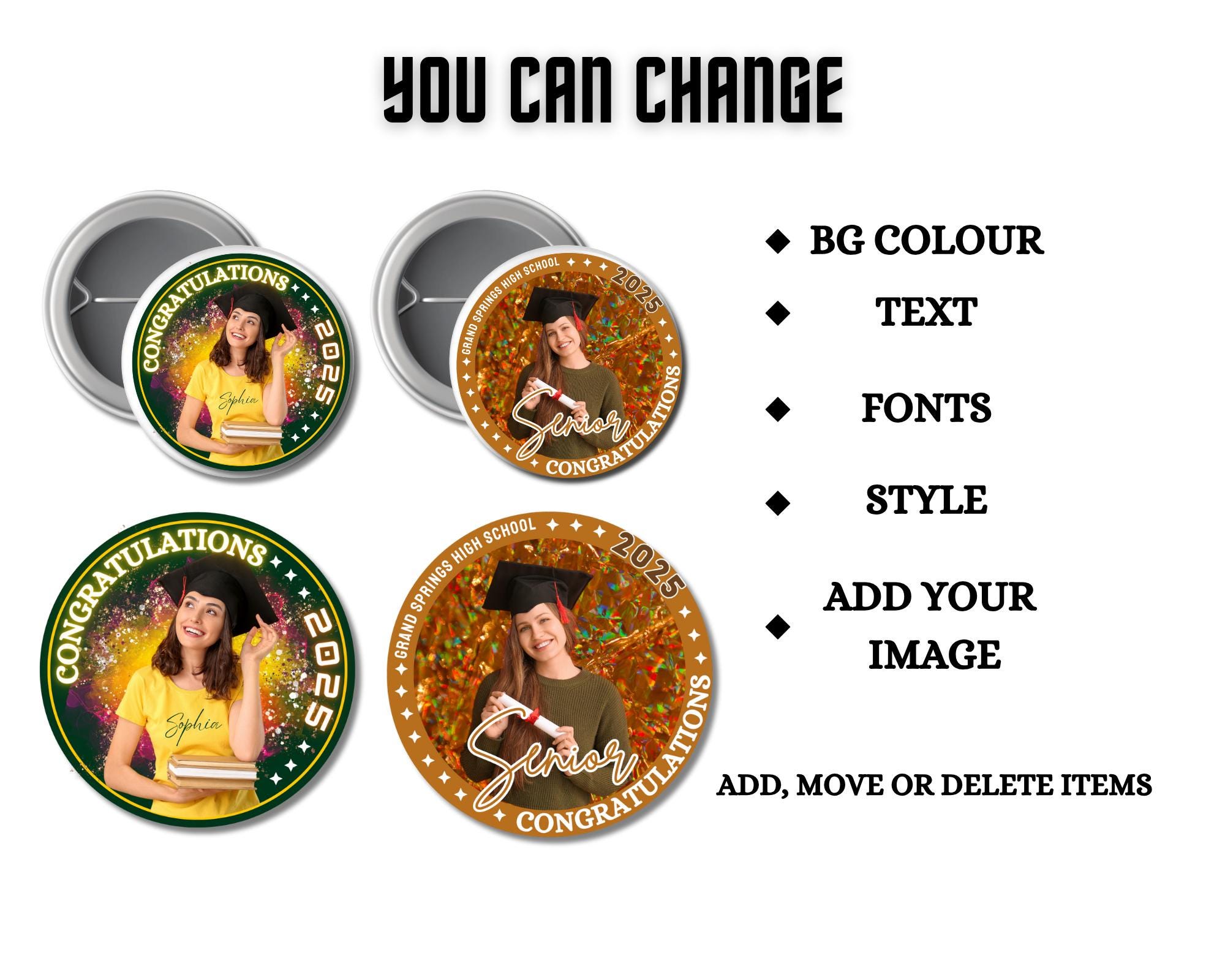 Graduation Pin Button Canva Editable Template, Congrats 2025 Button ...