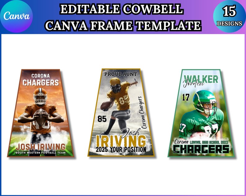 Cowbell Canva Editable Template, Custom Cowbell Design, Football ...
