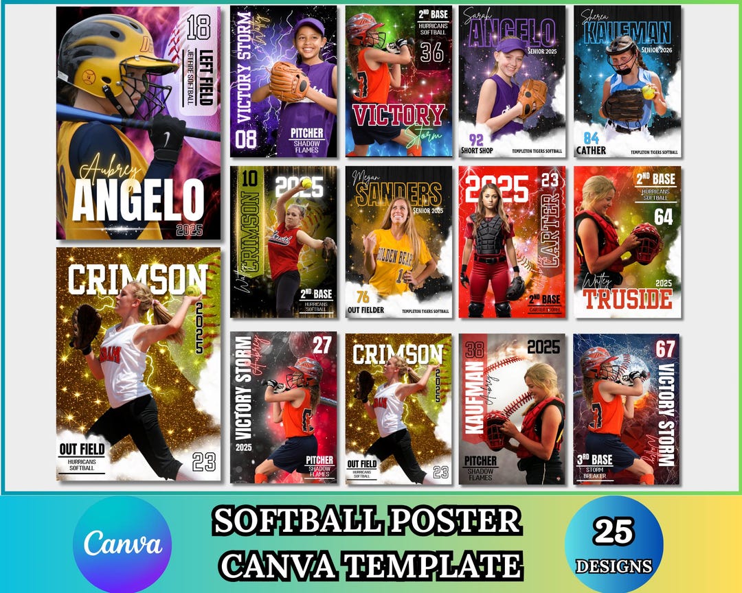 Softball Poster Template Canva Editable, Canva Sports Template, Custom ...