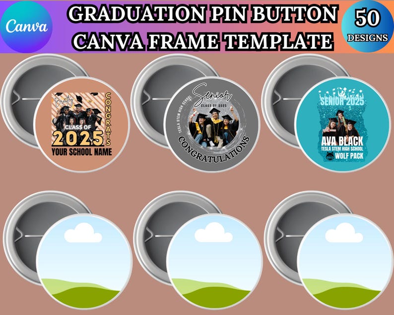 Graduation Pin Button Canva Editable Template, Congratulations 2025 ...
